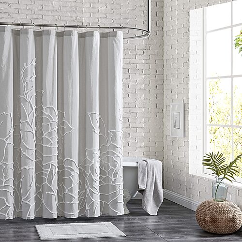 Click here for CHF Chenille Rose Shower Curtain  One Size  Gray prices