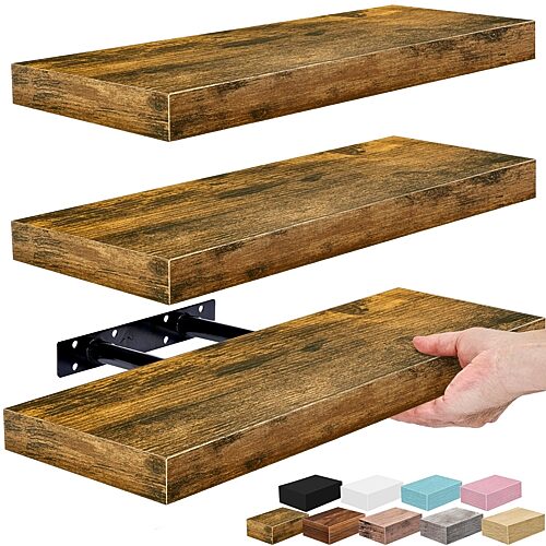 Sorbus 3 Pack 16 Inch Coastal Rectangle Floating Shelves - for Home DAcor to Display Trophies  Books  Frames  and more (Maple) - Brown