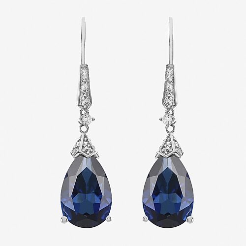 Click here for Sterling Silver Lab-Created Blue Sapphire Drop Ear... prices