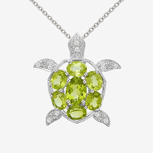 Click here for Genuine Peridot & White Topaz Turtle Pendant Neckl... prices