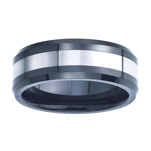 Click here for Mens 8mm Tungsten Carbide & Black Ceramic Wedding... prices