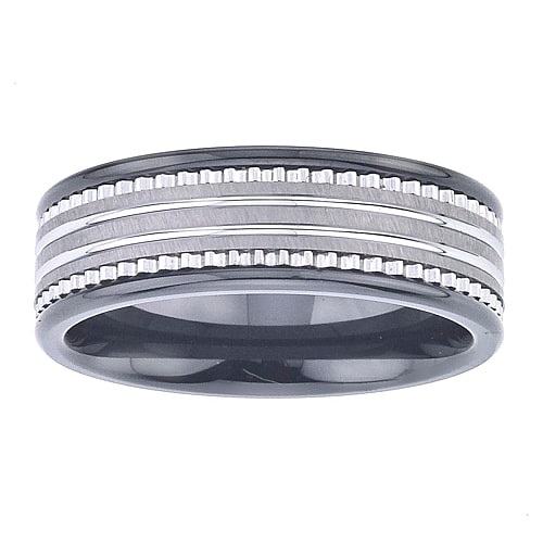 Click here for Mens 8mm Tungsten Carbide & Black Ceramic Wedding... prices