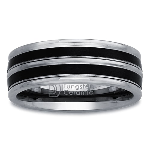 Click here for Mens 8mm Tungsten Carbide & Black Ceramic Wedding... prices