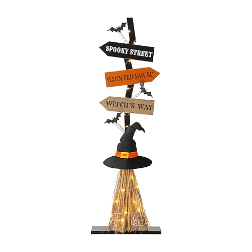 Click here for Glitzhome Lighted Wooden Witchs Broom Decor Hallow... prices