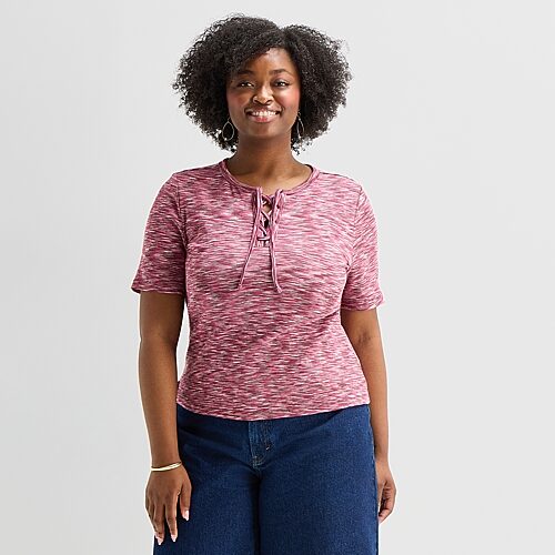 Click here for a.n.a Womens Plus Split Tie Neck Short Sleeve T-Sh... prices