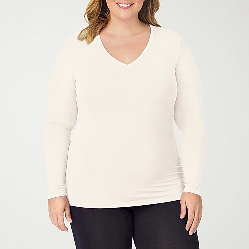 Click here for Cuddl Duds Womens Softwear Plus V Neck Long Sleeve... prices