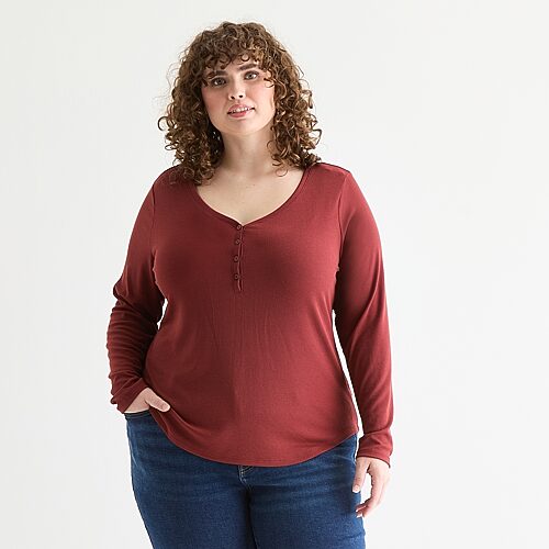 Click here for a.n.a Womens Plus Long Sleeve Regular Fit Henley S... prices