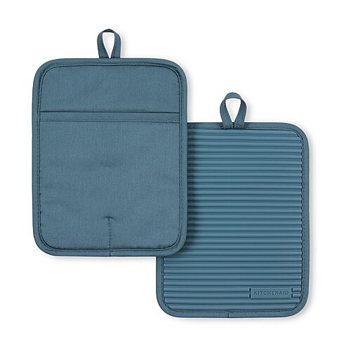 KitchenAid Ribbed Soft Silicone Pot Holder Set  2 Piece - Agave Blue