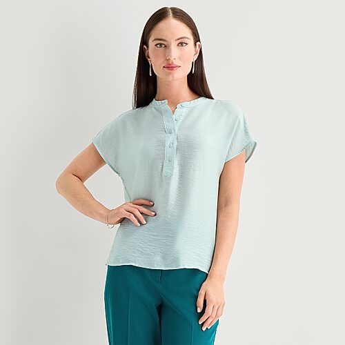 Click here for Worthington Womens Henley Neck Short Sleeve Blouse... prices