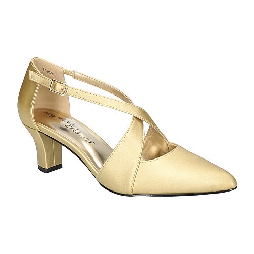 Easy Street Womens Elegance Cross Strap Front Pumps - Gold Satin