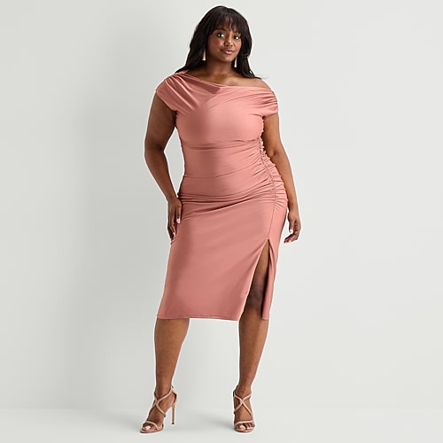 Click here for Premier Amour Womens Plus Midi Asymmetrical Neck S... prices