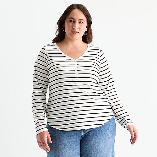 Click here for a.n.a Womens Plus Long Sleeve Regular Fit Henley S... prices