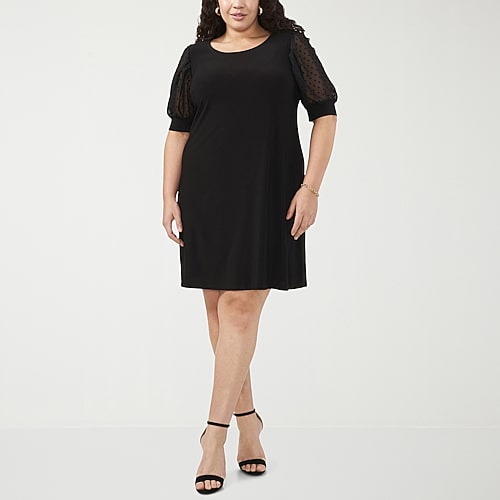 Click here for MSK Womens Short Sheer Clipdot Sleeve Shift Dress... prices