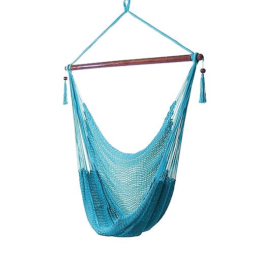 Caribbean Style Extra Large Hanging Rope Hammock Chair Swing for Backyard and Patio - Sky blue