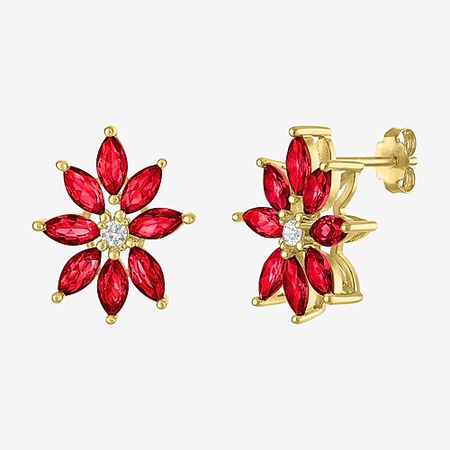 Click here for Lab Created Red Ruby 14K Gold Over Silver 16mm Flo... prices
