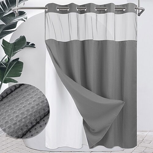 Click here for Awesome Home No Hook Waffle Snap-In Liner Shower C... prices