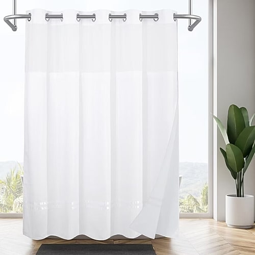 Click here for Awesome Home No Hook Stripe Snap-In Liner Shower C... prices