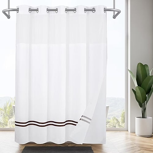 Click here for Awesome Home No Hook Stripe Snap-In Liner Shower C... prices