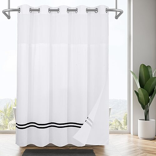 Click here for Awesome Home No Hook Stripe Snap-In Liner Shower C... prices