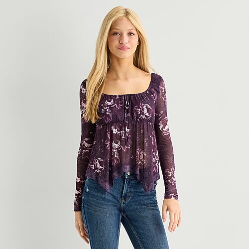 Click here for Arizona Womens Juniors Scoop Neck Long Sleeve Blou... prices