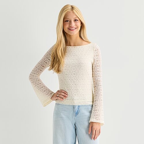Click here for Arizona Womens Juniors Crew Neck Long Sleeve Lace... prices