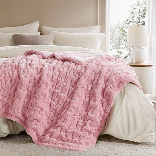Madison Park Ruched Reversible Faux-Fur Throw  50 x 60 - Pink