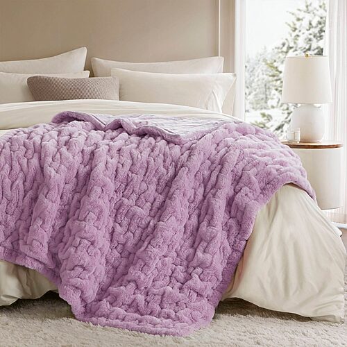 Madison Park Ruched Reversible Faux-Fur Throw  50 x 60 - Purple