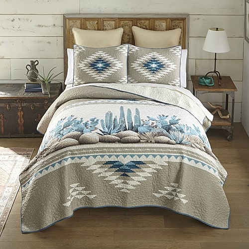 Donna Sharp Cacti Soft 3-Pc. Quilt Set  Queen - Blue  Off-White