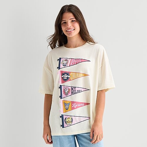Click here for Hello Kitty Pennant Oversize Tee Womens Juniors Cr... prices