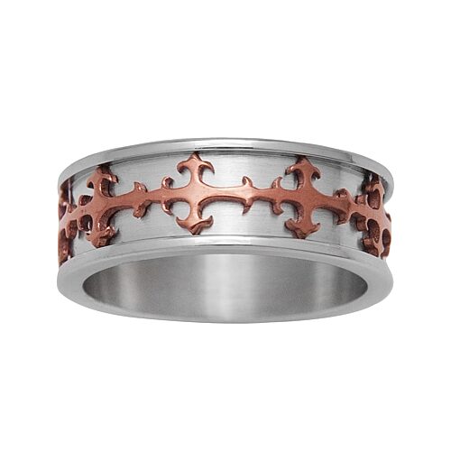 Click here for Mens Stainless Steel & Brown IP Cross Ring  8  Mul... prices