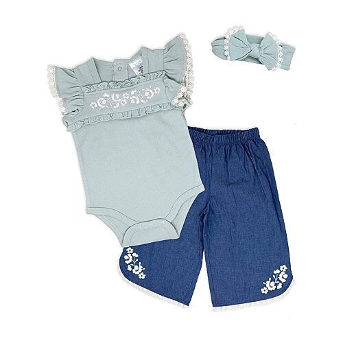 Click here for Baby Mode Baby Girls Short-Sleeve Bodysuit  Denim... prices