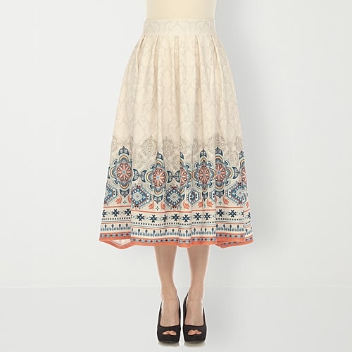Click here for Womens White Mark Pleated Skirt with Border Prints prices