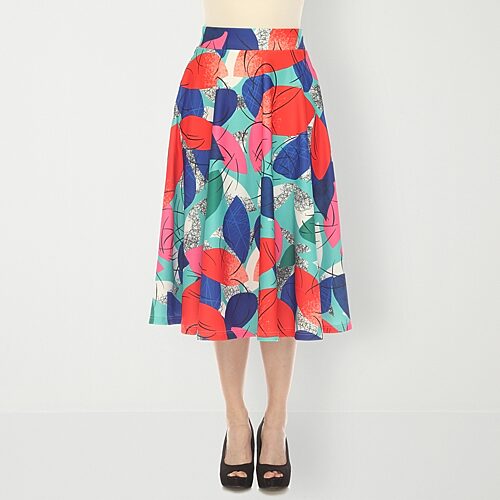 Click here for Womens White Mark Leaf Print Flared Midi Skirt prices