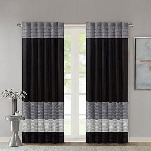 Madison Park Infinity Polyoni 50W X 84L Pintuck-Striped Rod Pocket Back Tab Energy Saving Light-Filtering Single Curtain Panel  One Size  Black