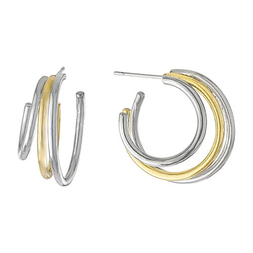 Click here for Silver Reflections 24K Gold Over Brass Hoop Earrin... prices