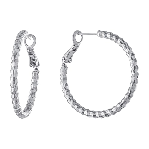 Click here for Athra Fine Silver Plated 28mm Diamond Cut Hoop Ear... prices