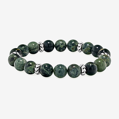 Click here for Mens Green Jasper Sterling Silver Beaded Bracelet... prices