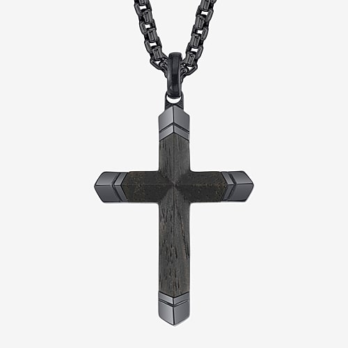 Click here for Wooden Inlay Mens Stainless Steel Cross 24 Inch Pe... prices