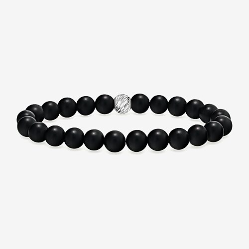 Click here for Mens Black Agate Sterling Silver Beaded Bracelet... prices
