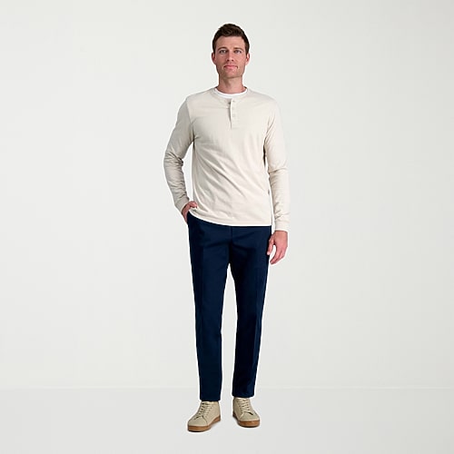 Haggar Wrinkle Free Performance Khaki Mens Comfort Waistband Slim Fit Flat Front Pant  36 34  Blue