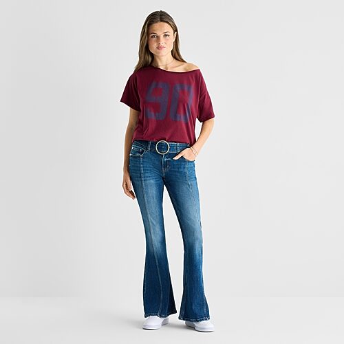 Click here for Arizona Womens Juniors Short Low Rise Flare Leg Je... prices