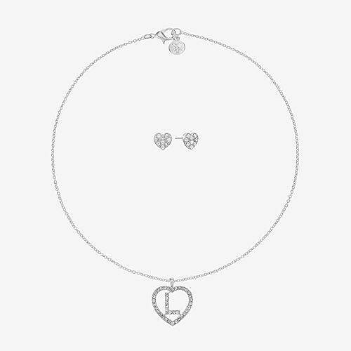 Click here for Mixit Silver Tone Initial Pendant Necklace & Stud... prices