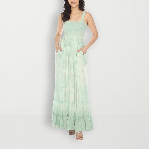 Womens Smocked Ruffle Maxi Dress - Green