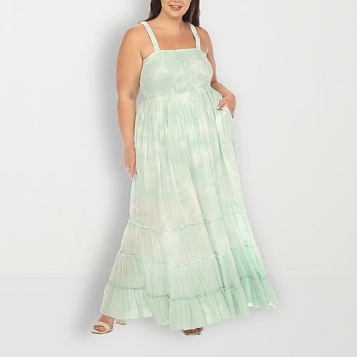 Plus Size White Mark Smocked Ruffle Maxi Dress