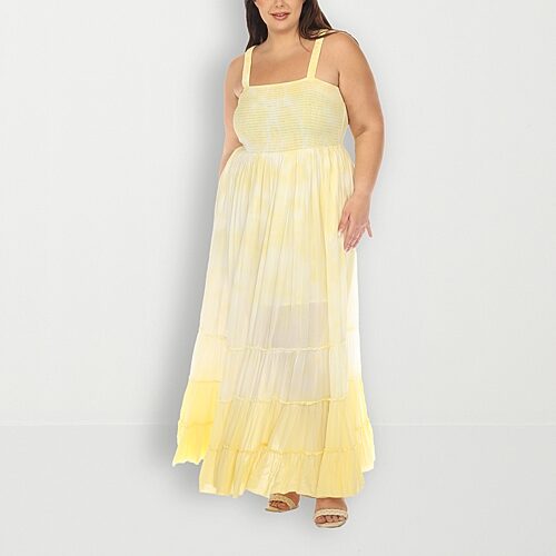 White Mark Plus Size Smocked Ruffle Maxi Dress - Yellow