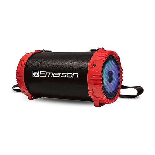 Emerson Portable Bluetooth Speaker with LED Lighting and Carrying Strap Red