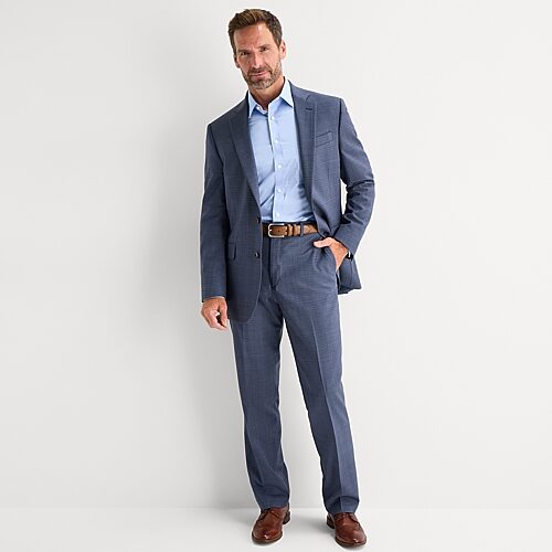 Click here for Stafford Mens Classic Fit Plaid Flat Front Suit Pa... prices