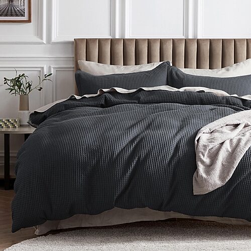 Click here for Bedsure Waffle Duvet Cover Set  One Size  Black prices