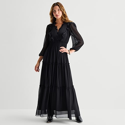 Click here for Melonie T Womens V Neck 3/4 Sleeve Balloon Maxi Dr... prices