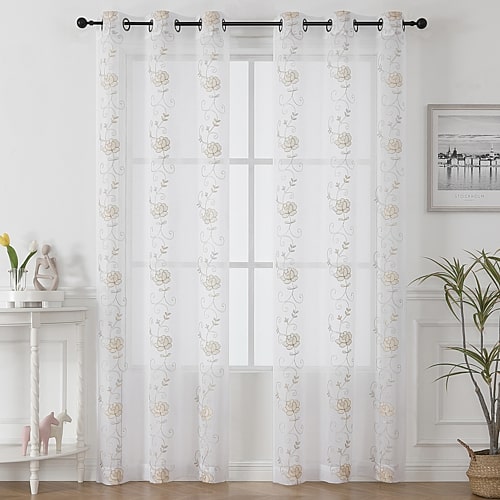 Click here for Runyan Embroidered Grommet Top Sheer Set of 2 Curt... prices